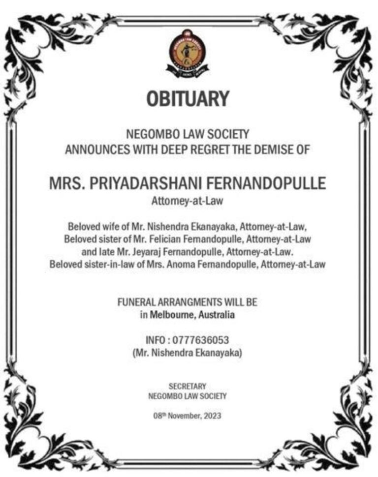 Atty. Priyadarshani Fernandopulle passes away - LNW Lanka News Web